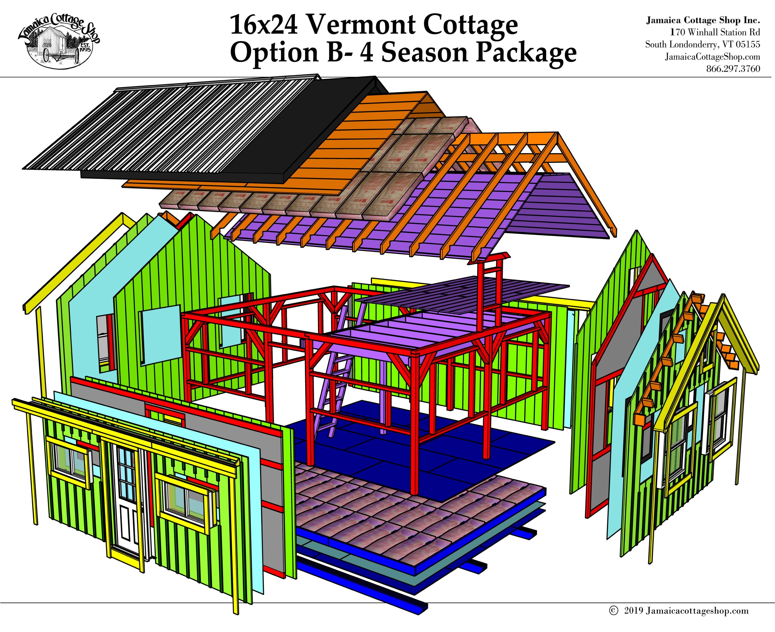 16x24 Vermont Cottage B 4-Season Pre-Cut Kit | Tiny Houses