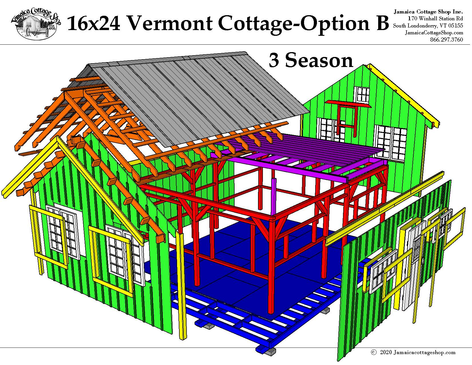 16x24 Vermont Cottage B 3-Season Pre-Cut Kit | Charming Cabin