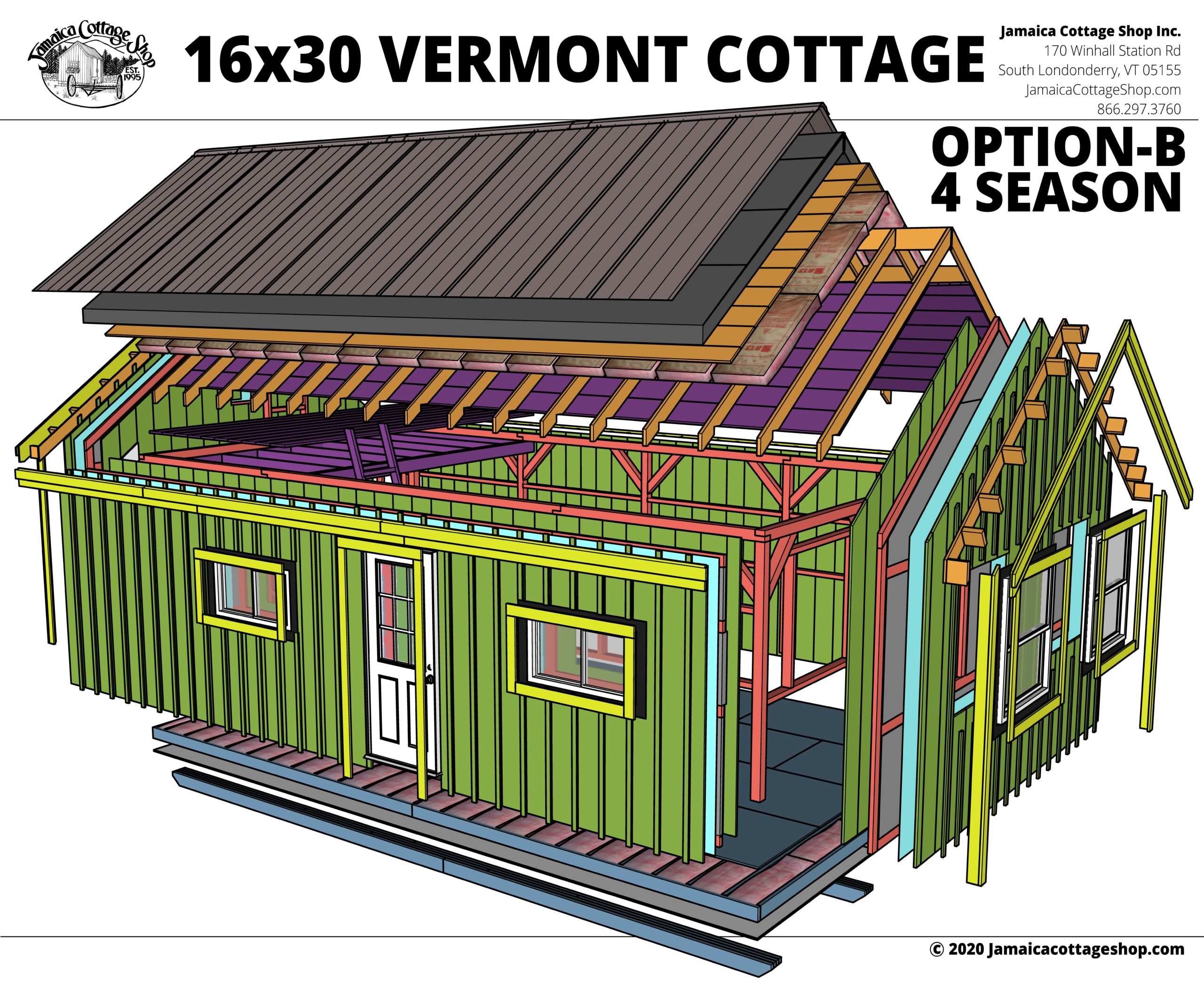 Vermont Cottage B 16x30 4-Season Pre-Cut Kit | She-Shed