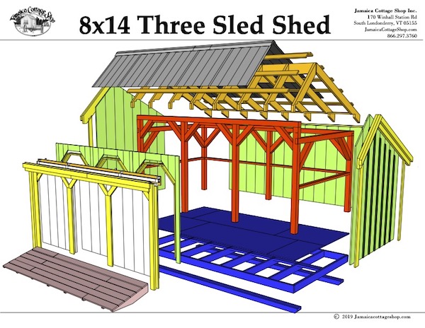 Three Sled Shed 8x14 Pre-Cut Kit • Jamaica Cottage Shop