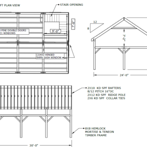 Timber Frame Horse Barn 24x30 Pre-Cut Kit • Free Shipping