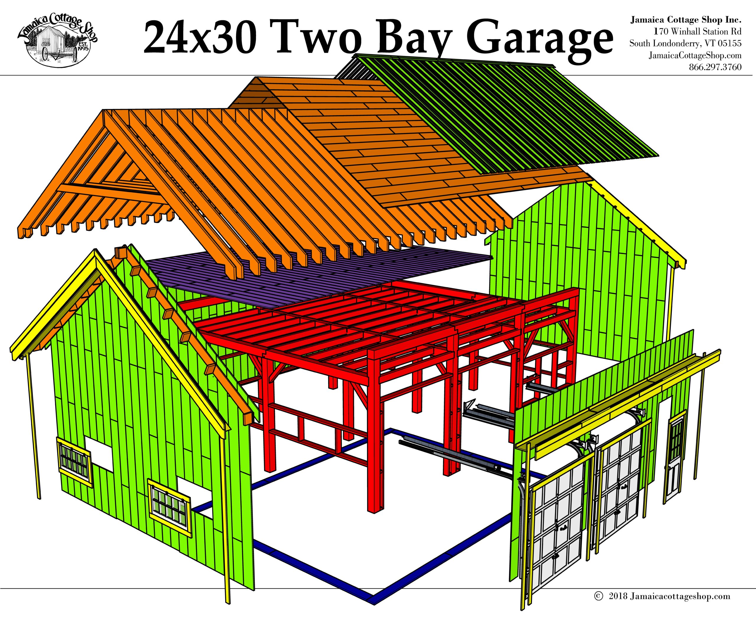 Two Bay Garage 24x30 Pre-Cut Kit • Jamaica Cottage Shop