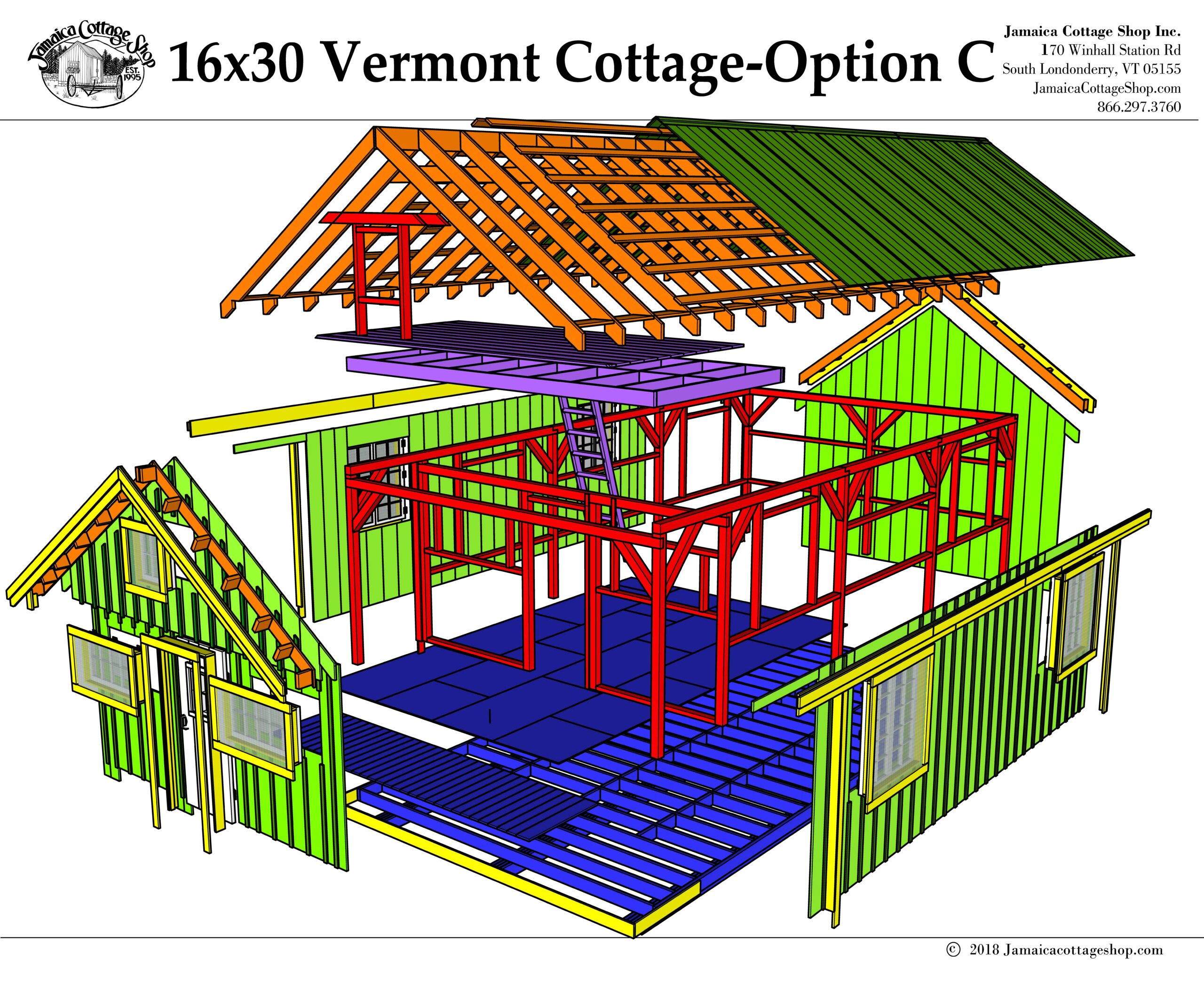 Vermont Cottage C 16x30 Pre-Cut Kit • Jamaica Cottage Shop