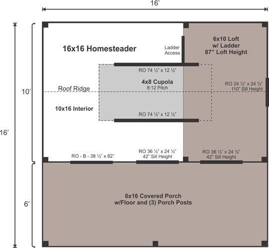 Floor Plan B (with 4x8 Integrated Cupola) • Jamaica Cottage Shop